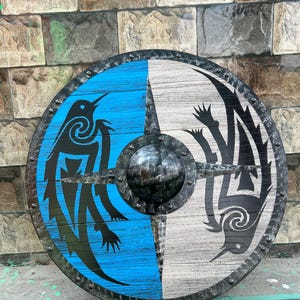 Medieval Wooden Round Shield Viking Warrior Black Crow Wall Decorative ...