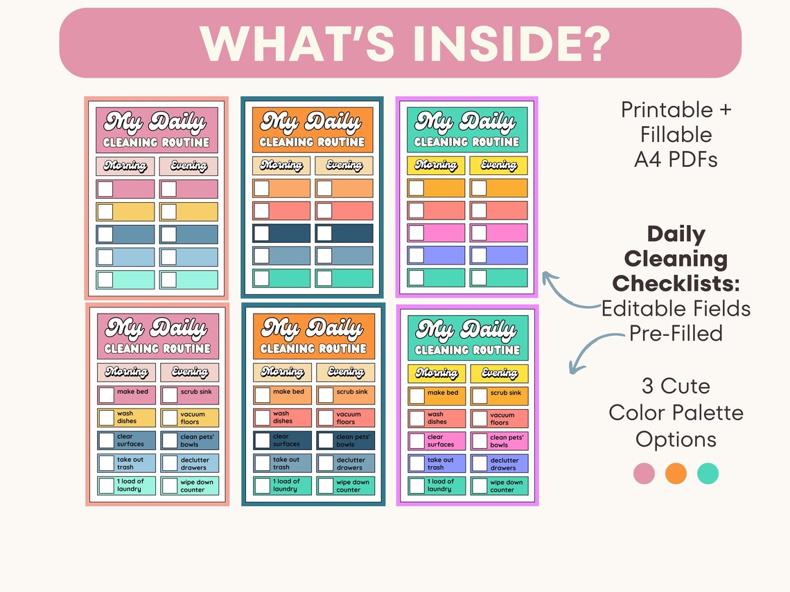 EDITABLE Chore Chart Daily Cleaning Checklist Planner Printable and ...