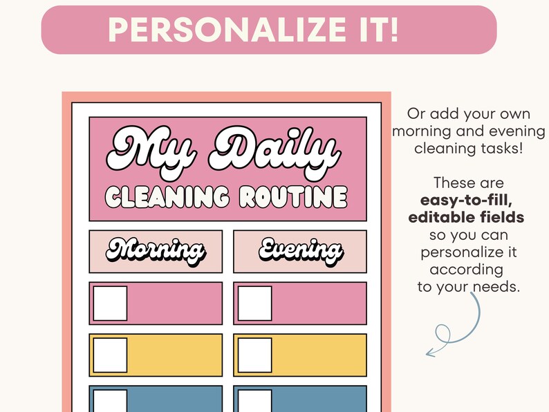 EDITABLE Chore Chart Daily Cleaning Checklist Planner Printable and ...