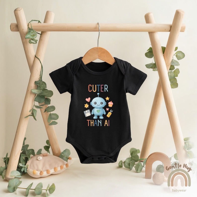 Cuter Than AI Baby Bodysuit, Funny Robot Baby Bodysuit, Geeky Tech Baby ...