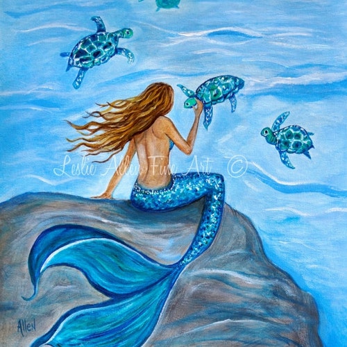 Earth Mermaid Art Little Mermaid Print Original Mermaid | Etsy