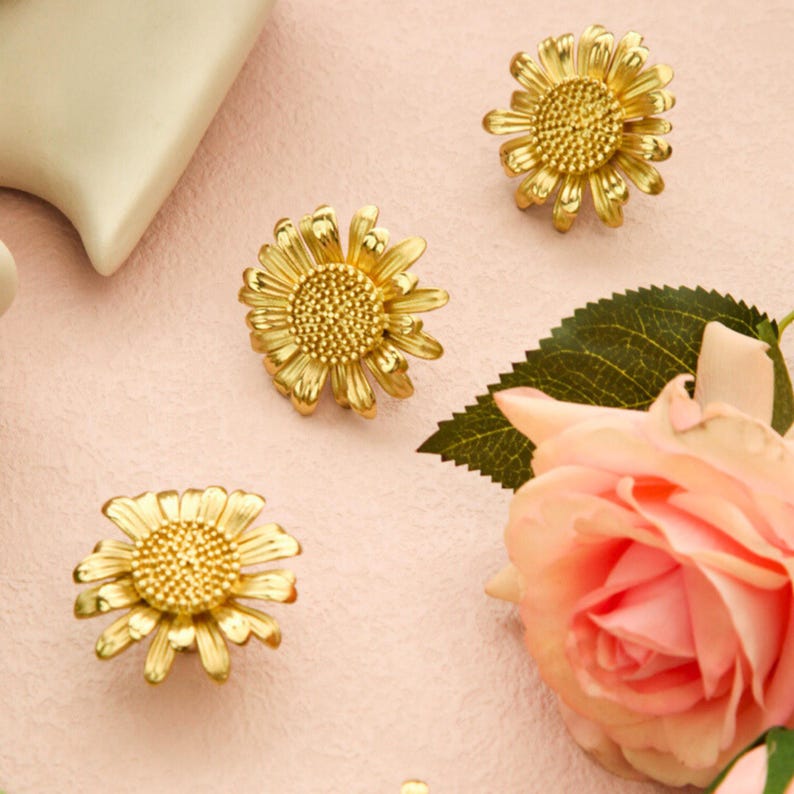 Sunflower Cabinet Knobs – Brass Flower Drawer Pulls – Whimsical ...