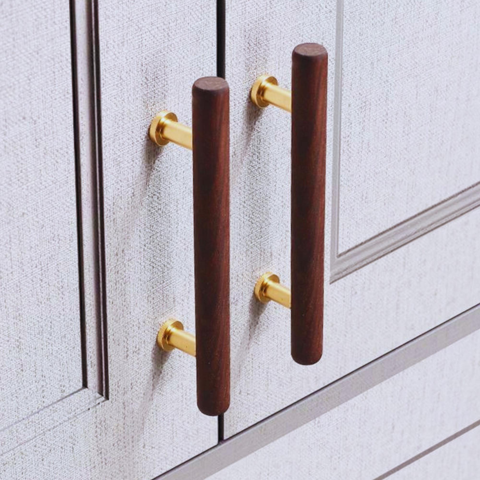Black Walnut Wood Pull Handle for Cabinets & Kitchen Drawers T Bar Knob ...