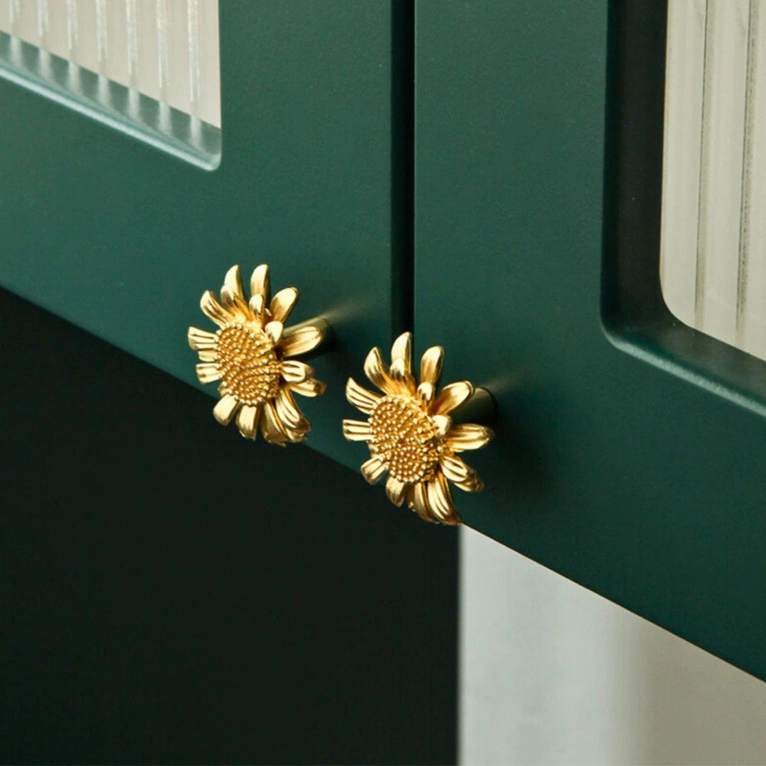 Sunflower Cabinet Knobs – Brass Flower Drawer Pulls – Whimsical Hardware for Home Decor - Etsy