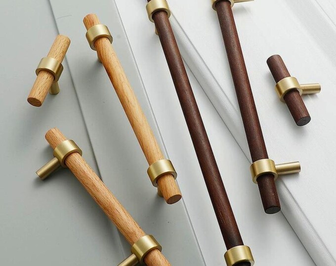 Walnut and Brass Handles for Cabinet,solid Brass Pulls Knobs,cupboard ...