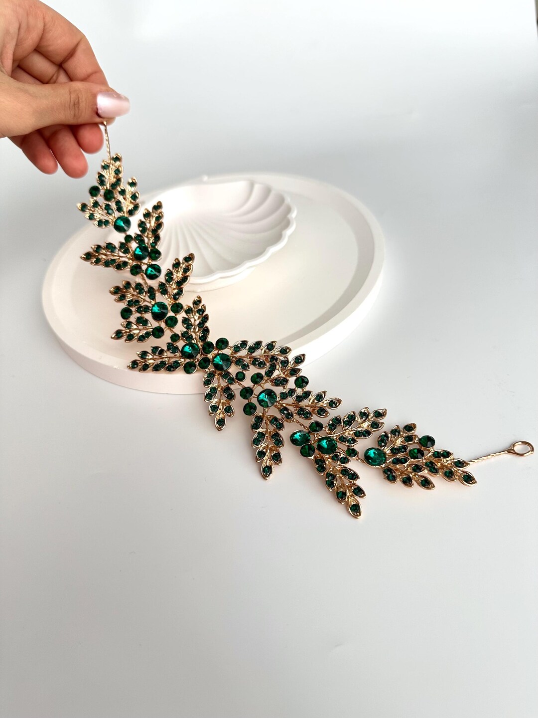 Floral Emerald Green Bridal Hair Vine Wedding Headpiece for Women ...