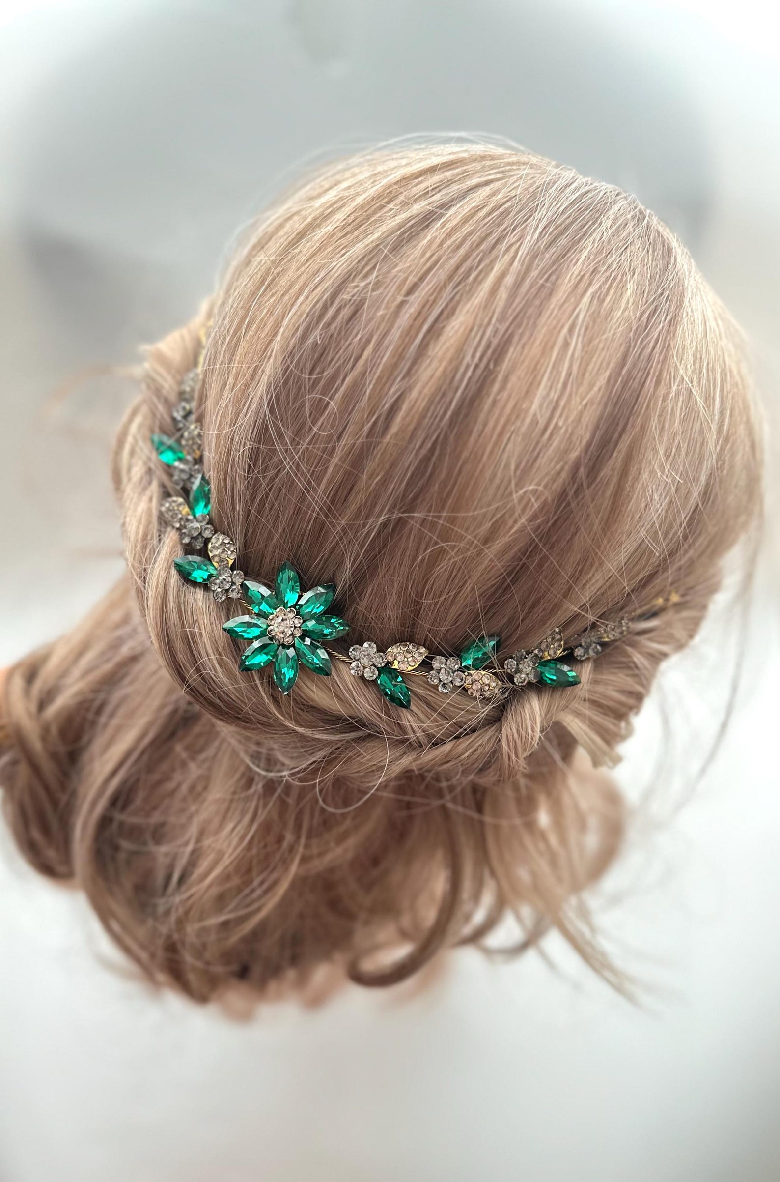 Floral Emerald Green Bridal Hair Vine Wedding Headpiece for Women ...