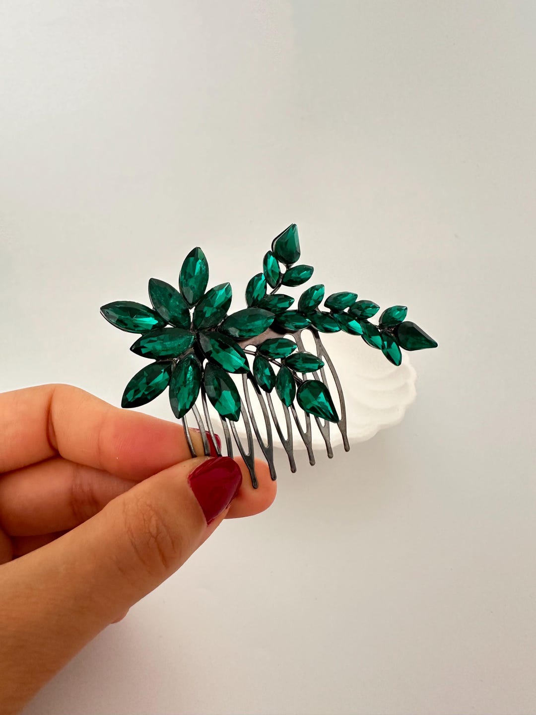 Emerald Green Crystal Hair Comb Bridal Hair Pins Wedding Hairpiece Dark ...