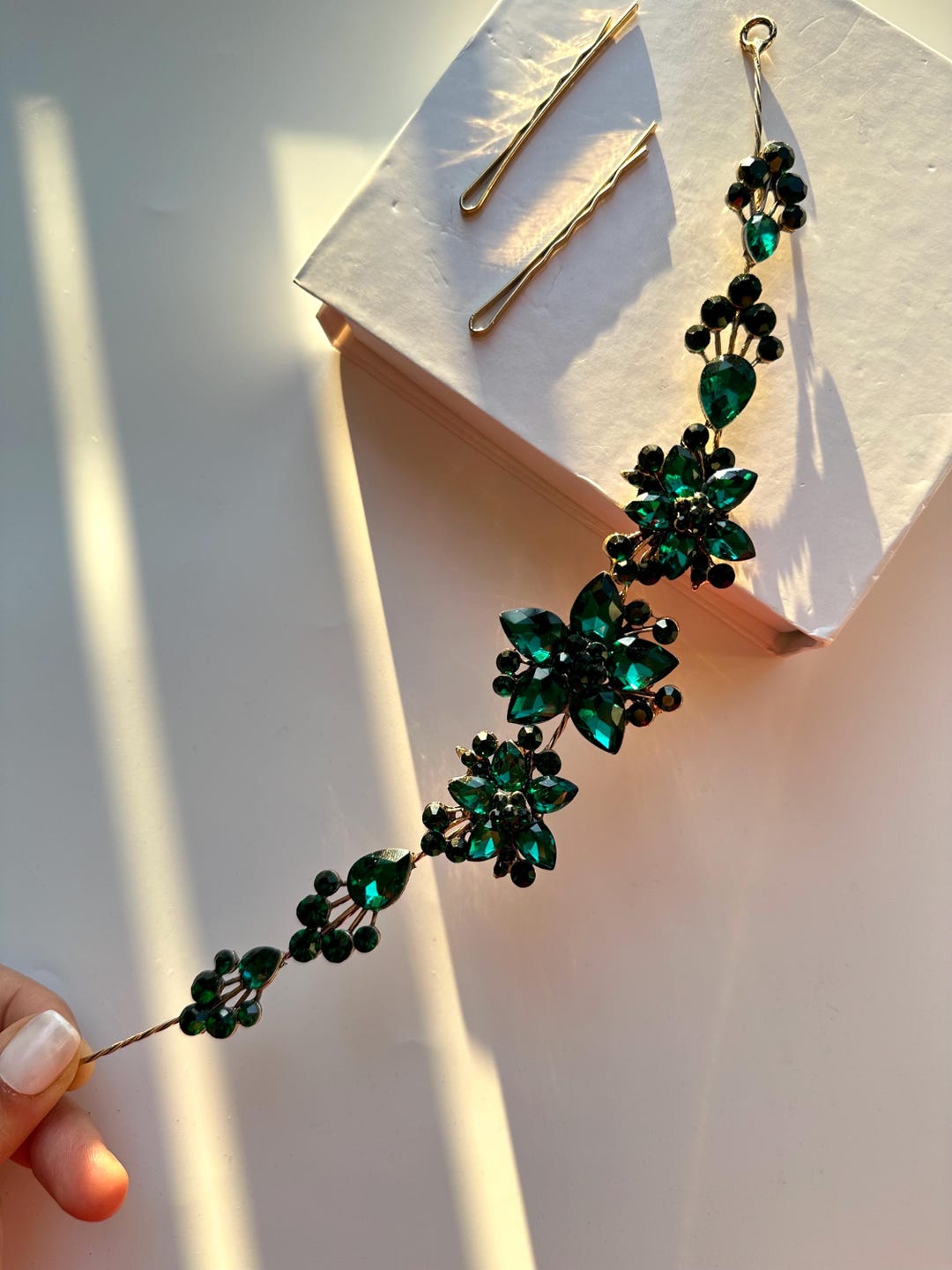 Emerald Green Crystal Hair Jewelry Bridal Hair Flower Buckle Wedding ...