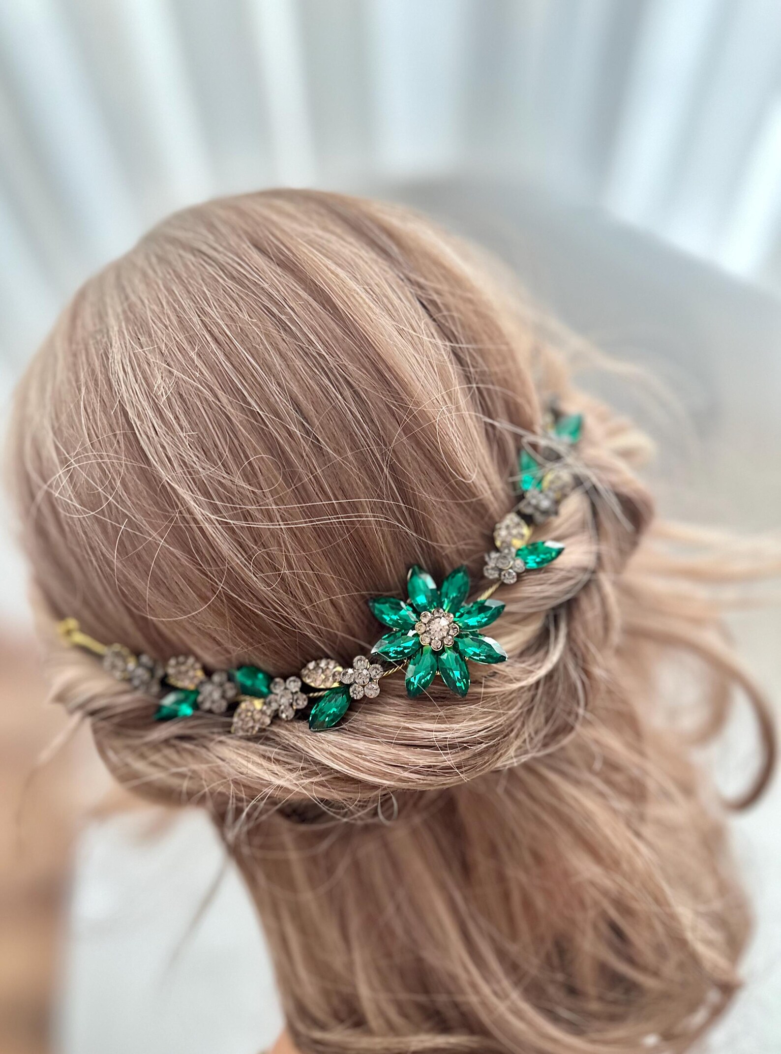 Floral Emerald Green Bridal Hair Vine Wedding Headpiece for Women ...