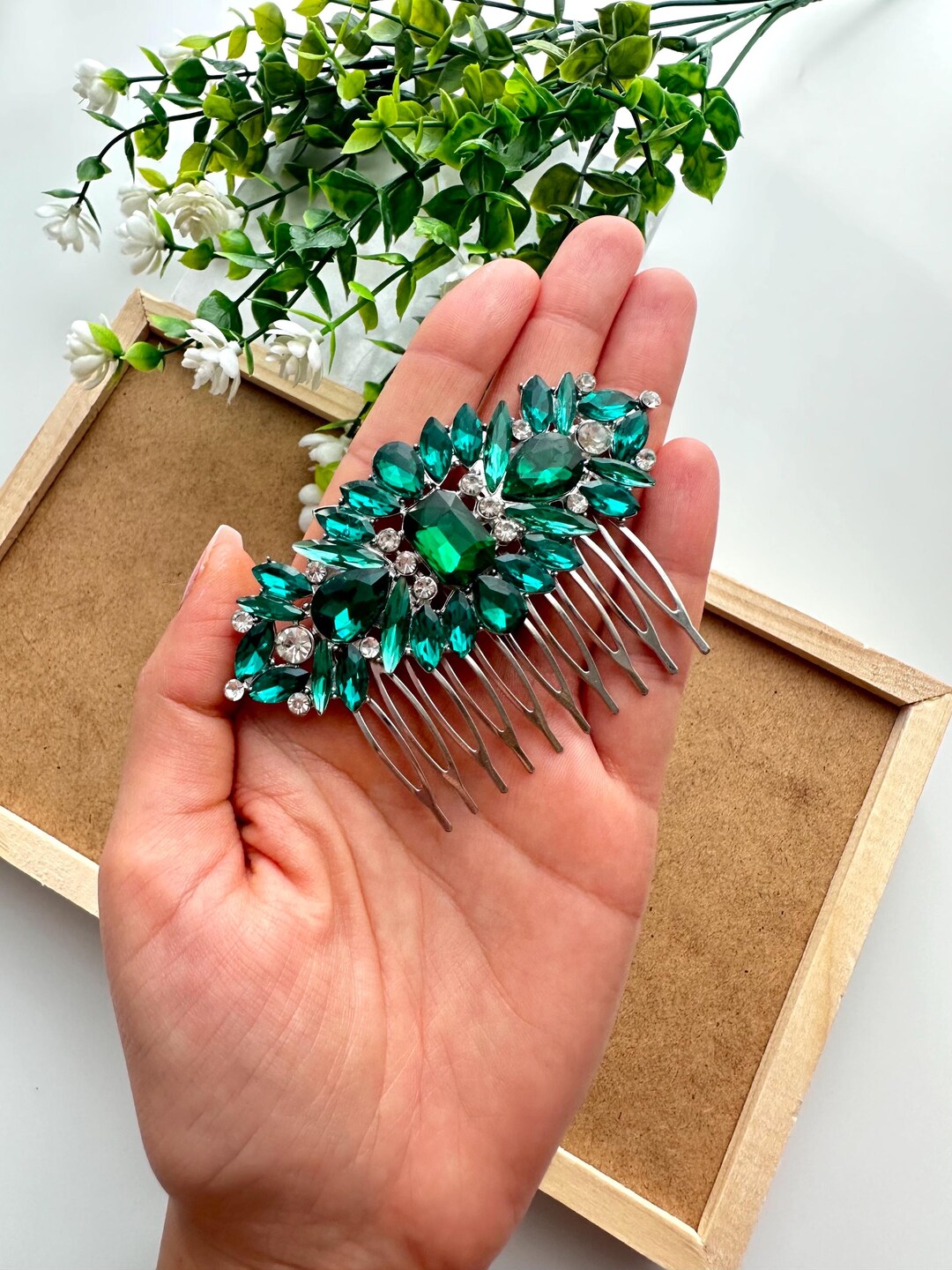 Emerald Green Crystal Hair Jewelry Bridal Hair Comb Wedding Hairpiece ...
