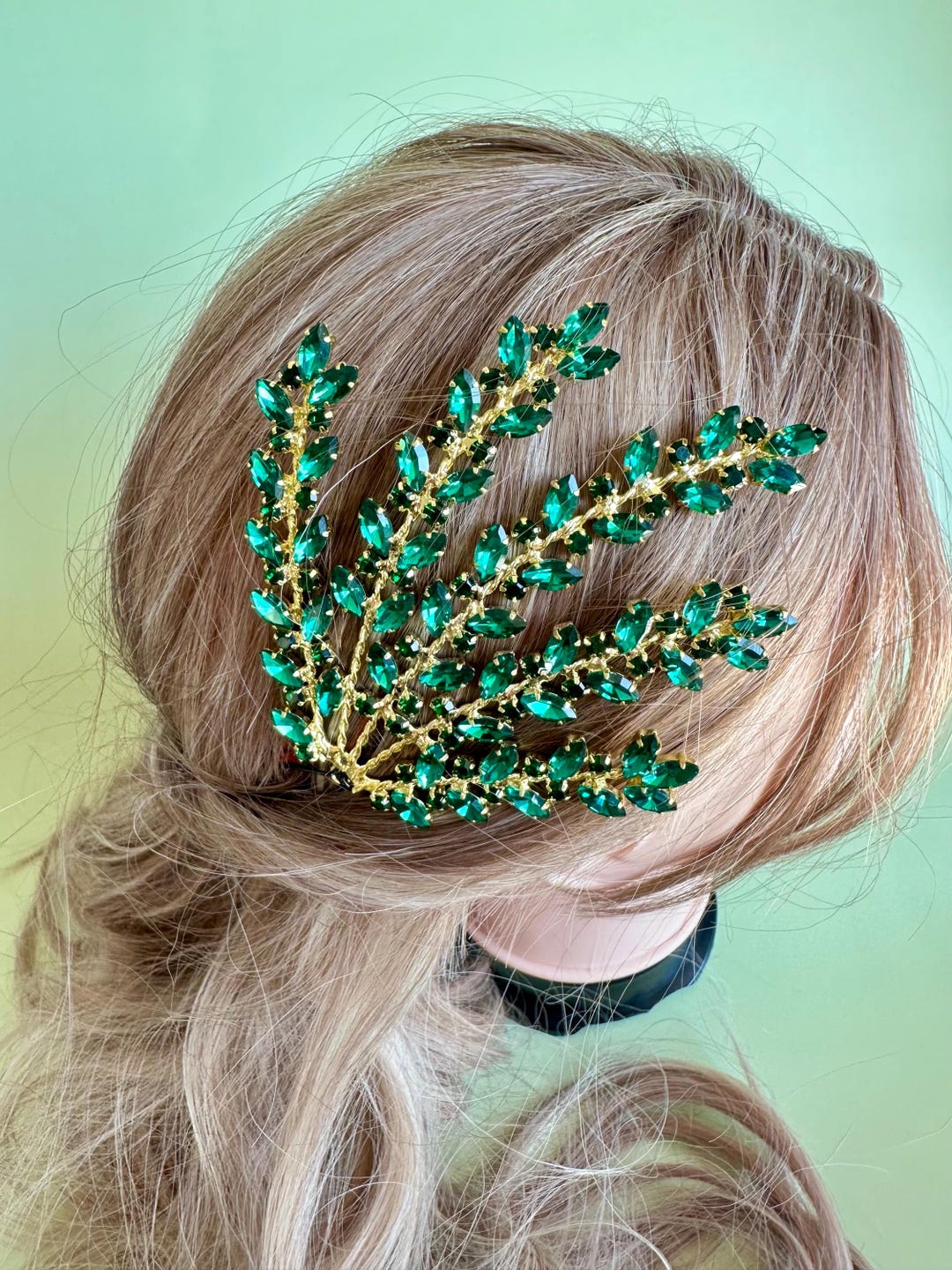 4 Layered Emerald Green Bridal Hair Comb, Gold Wedding Hair Vine, Green ...
