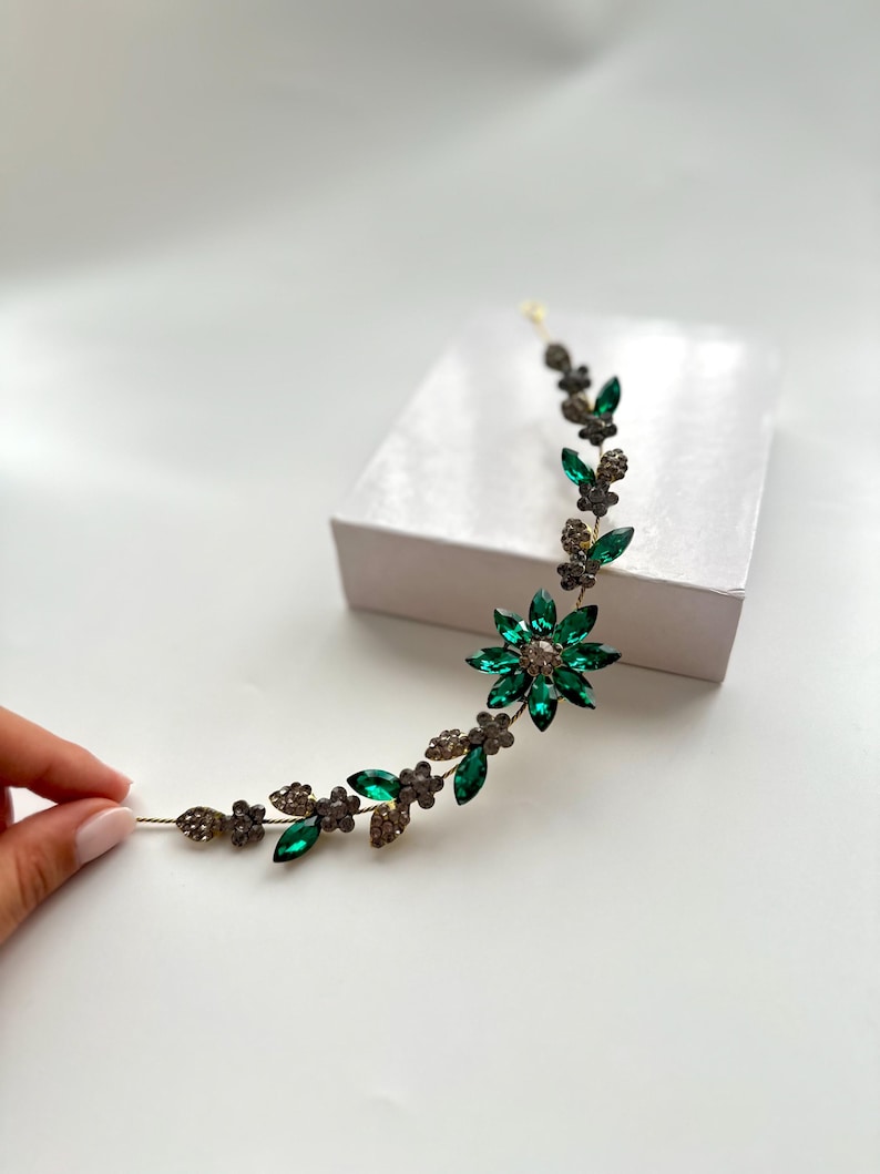 Floral Emerald Green Bridal Hair Vine Wedding Headpiece for Women ...