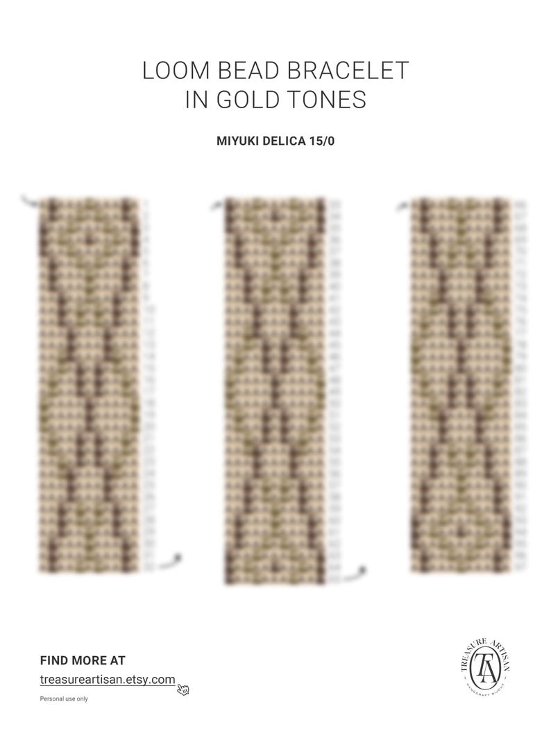 Loom Seed Bead Bracelet Pattern: Gold Beige Miyuki Delica 11/0 & 15/0 ...