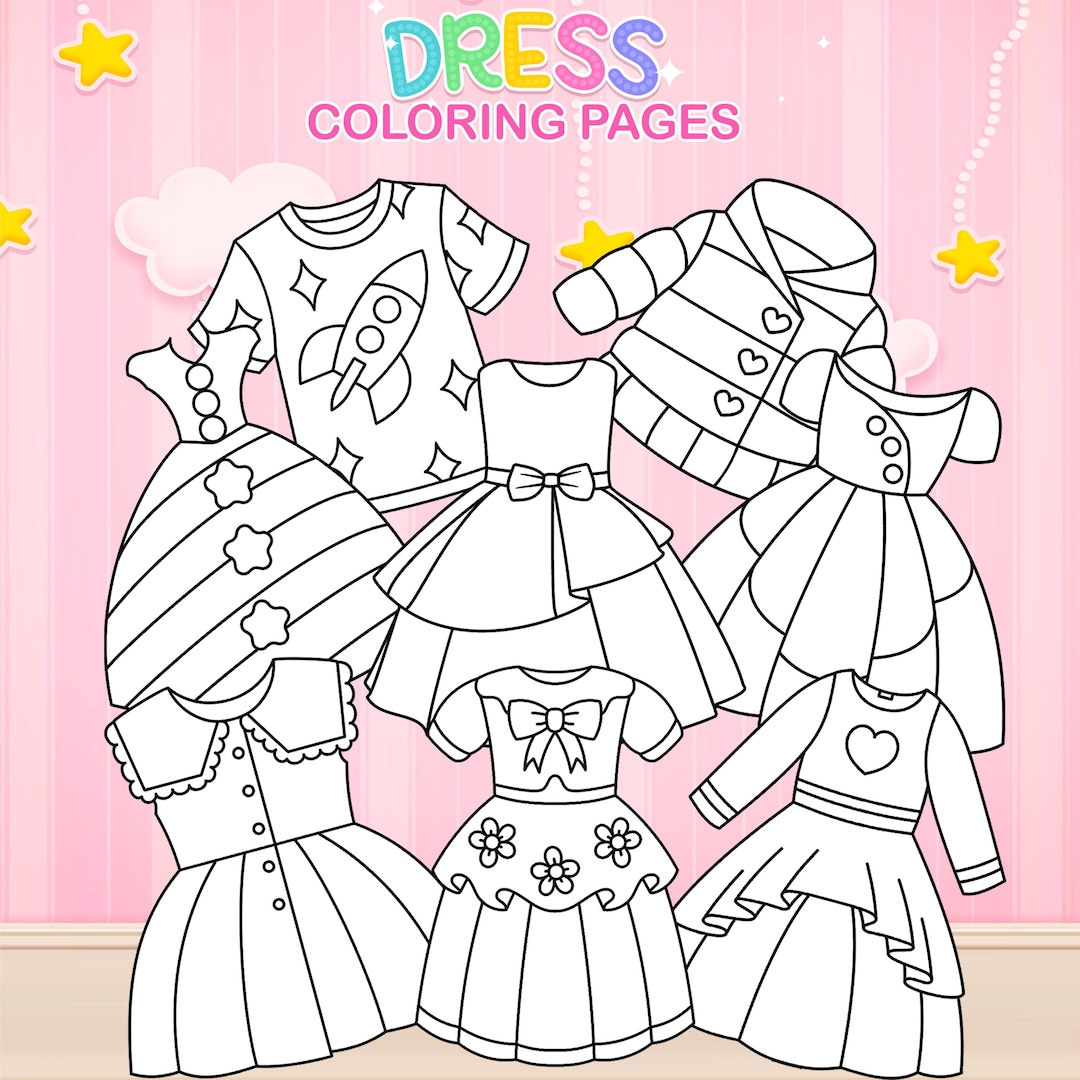 Dress Coloring Pages for Kids - Etsy