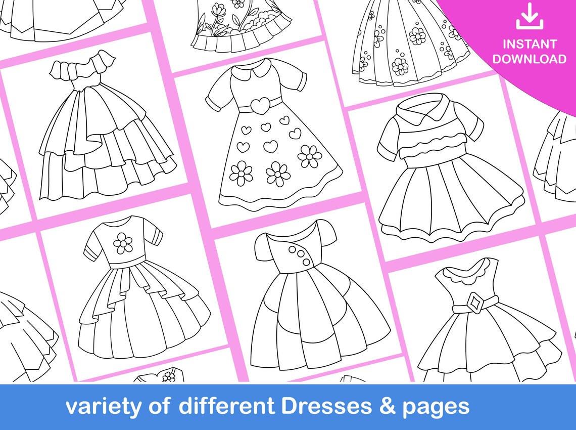 Dress Coloring Pages for Kids - Etsy