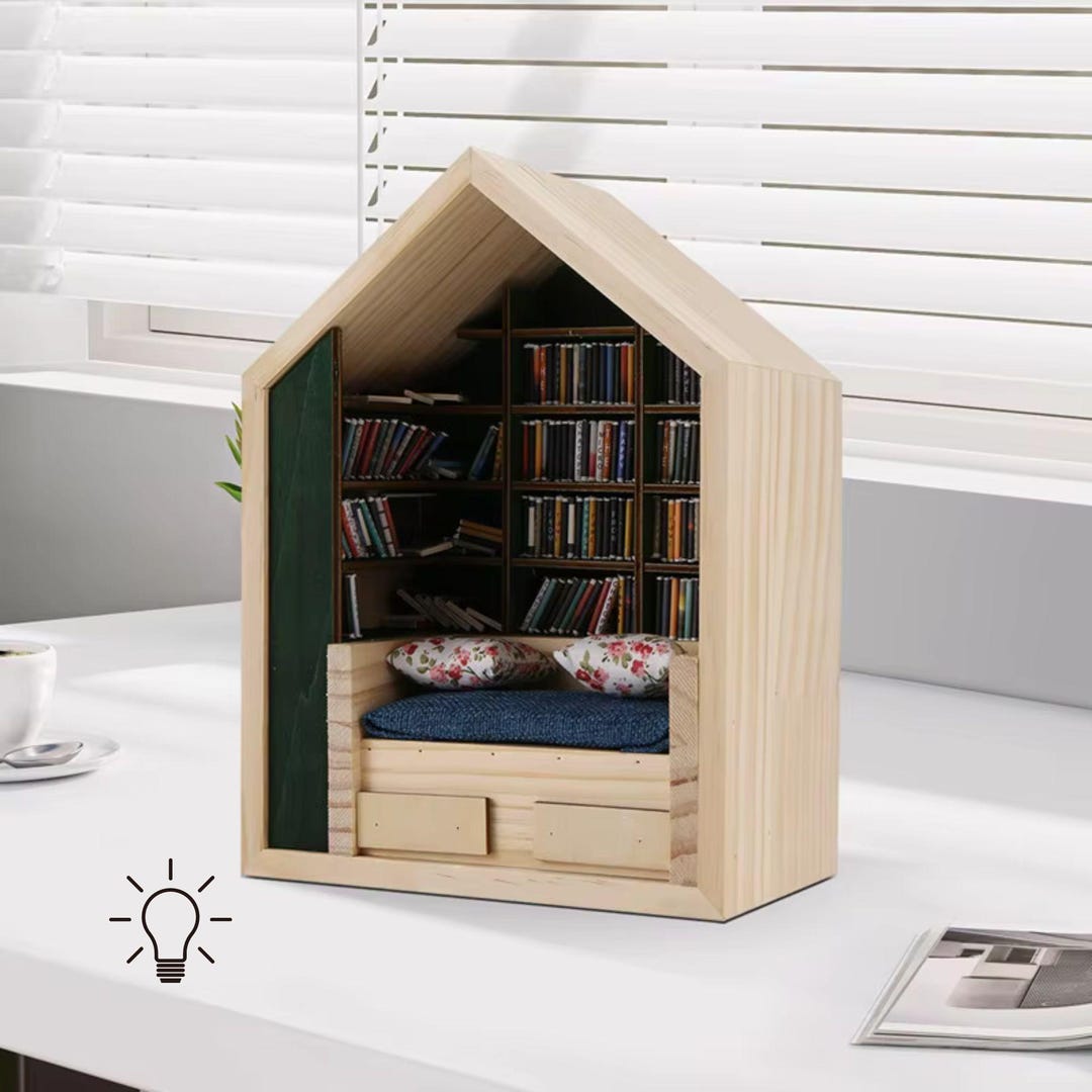 Tiny Library Anti-anxiety Bookshelf Wooden Miniature Ornament Stress ...