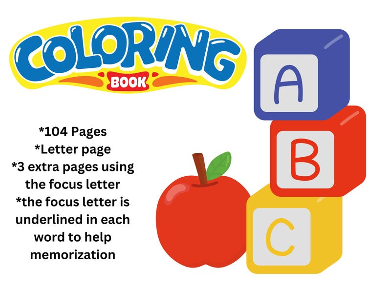 Coloring Book Printable 8.5x11 Alphabet Animals and Objects Coloring ...