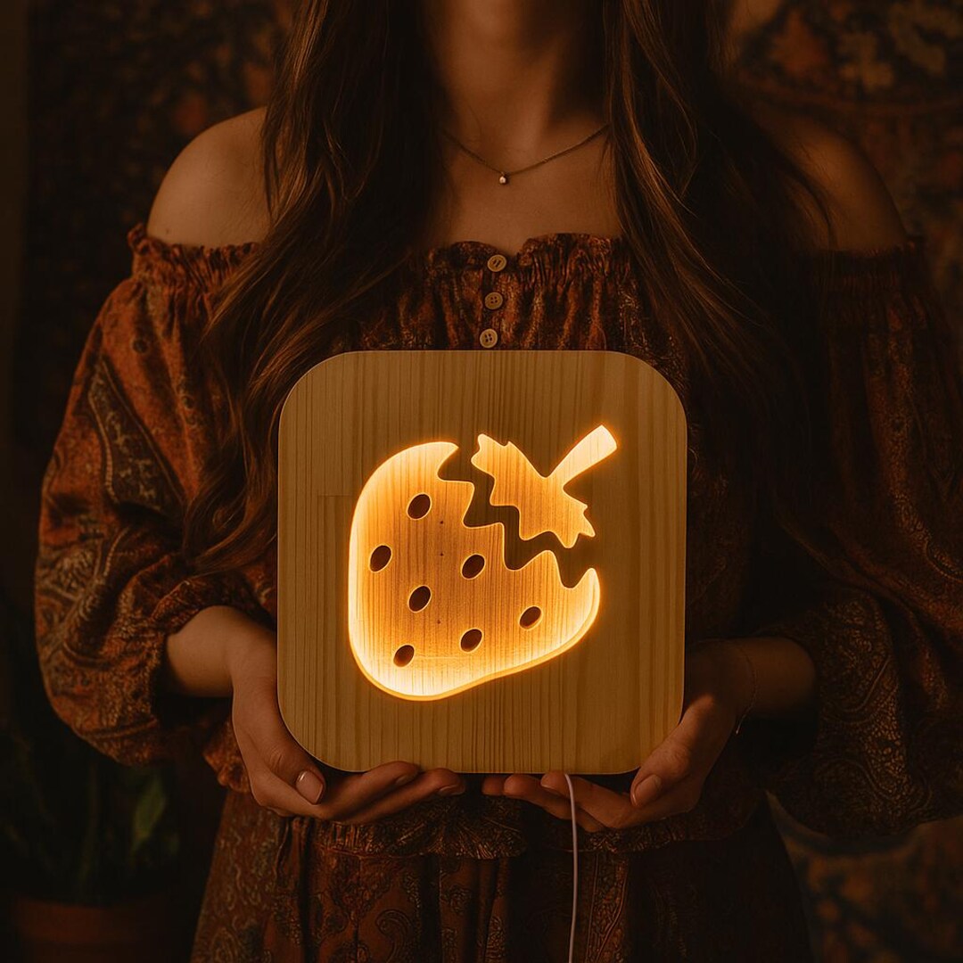 Handmade Wooden Strawberry Night Light | USB Bedside Lamp - Etsy