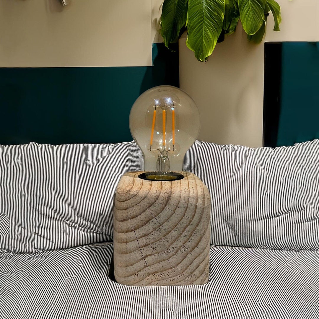 Wood Cube Lamp With Edison Rustic Bulb - Etsy