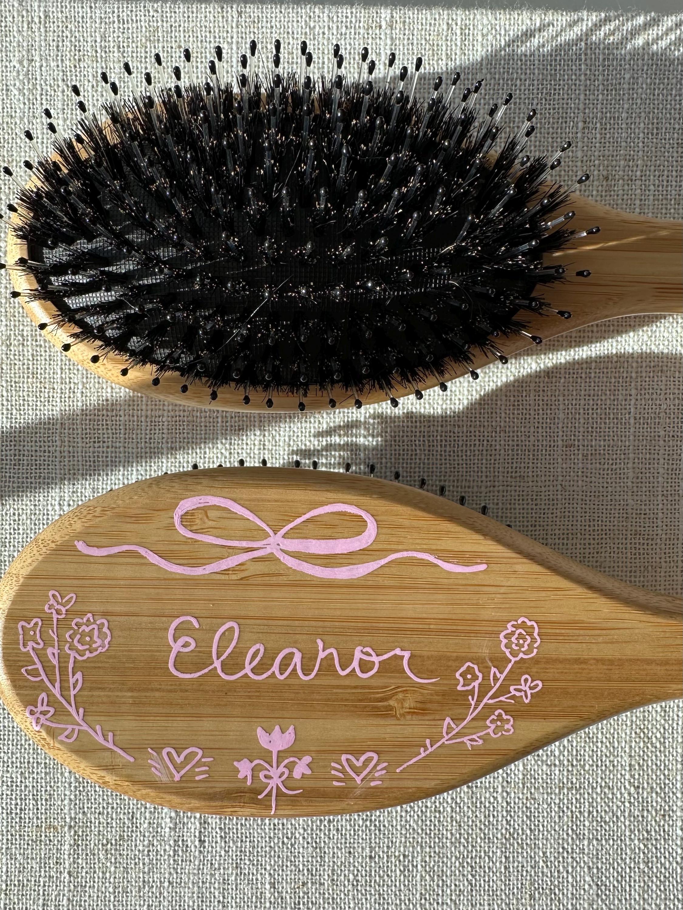 Personalized Pink Bow Floral Wooden Hairbrush: Hand Painted Wooden ...