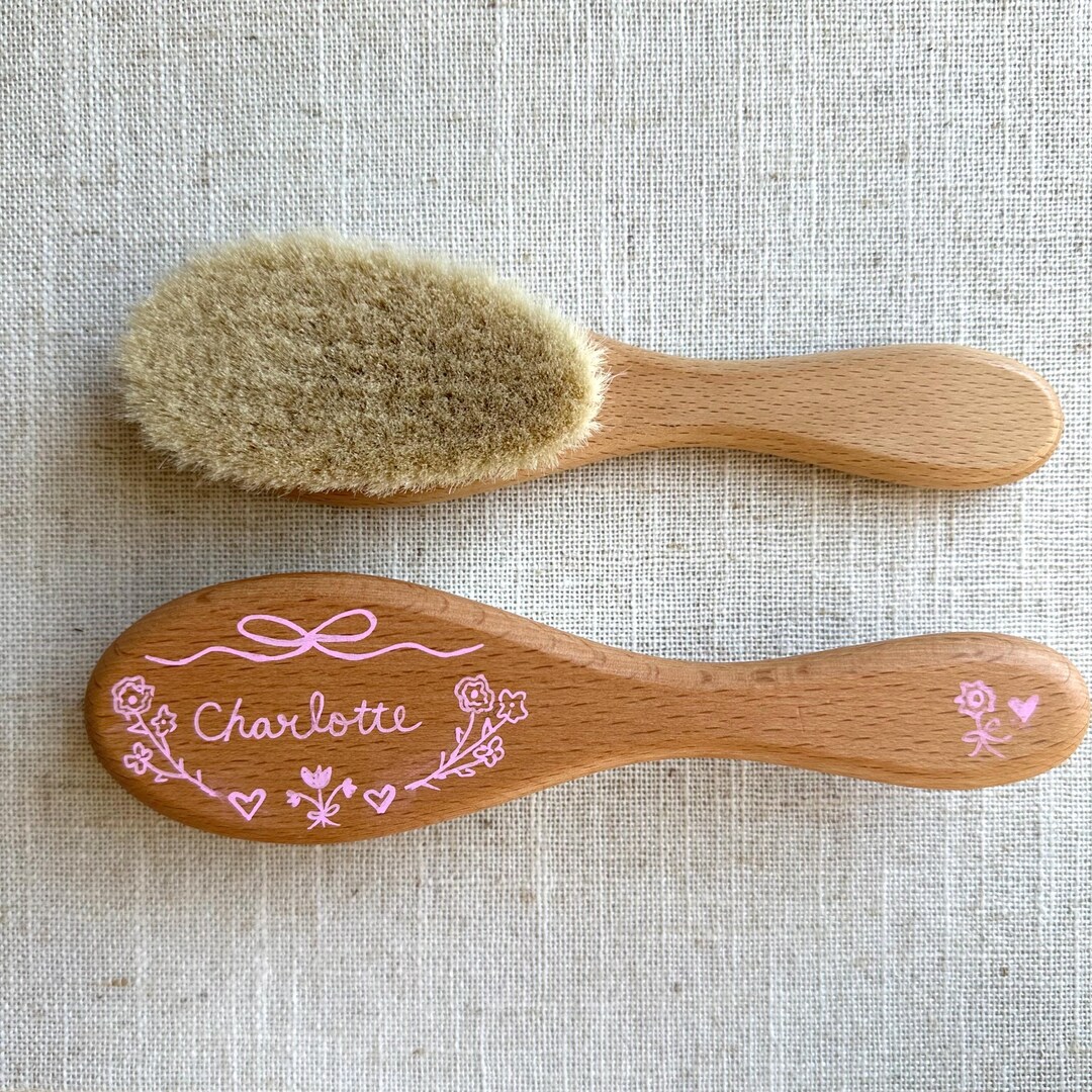 Pink Bow Floral Baby Hairbrush: Personalized Hand Painted Beechwood ...