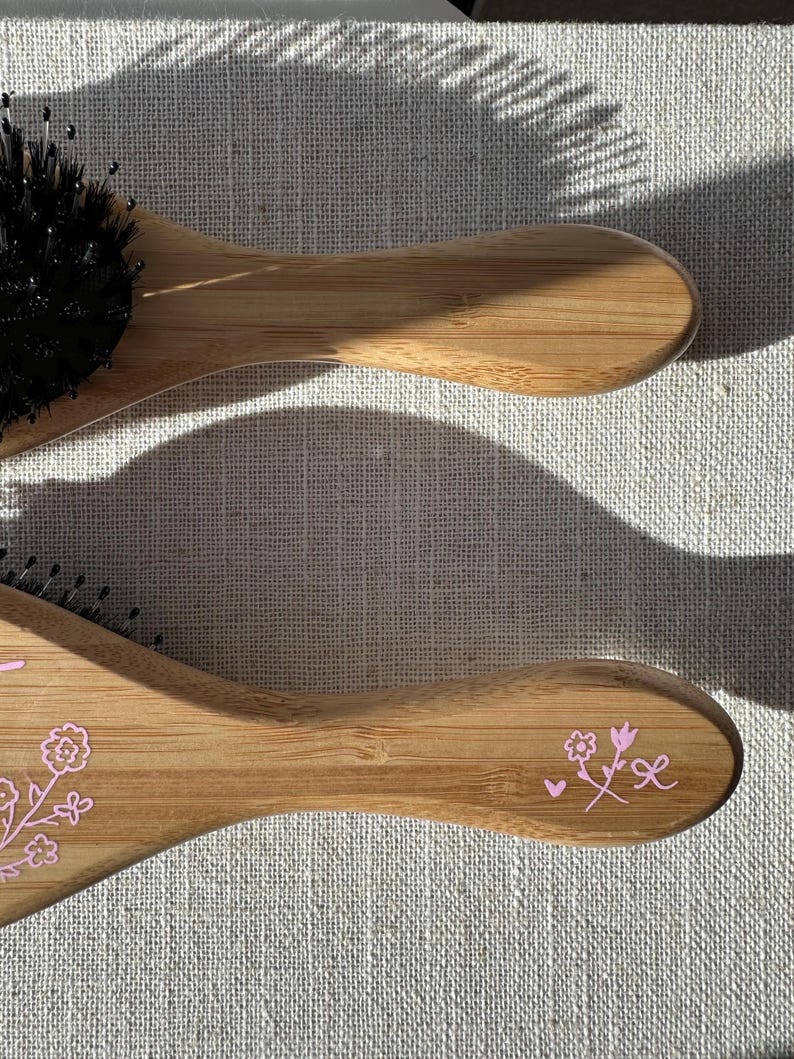 Personalized Pink Bow Floral Wooden Hairbrush: Hand Painted Wooden ...