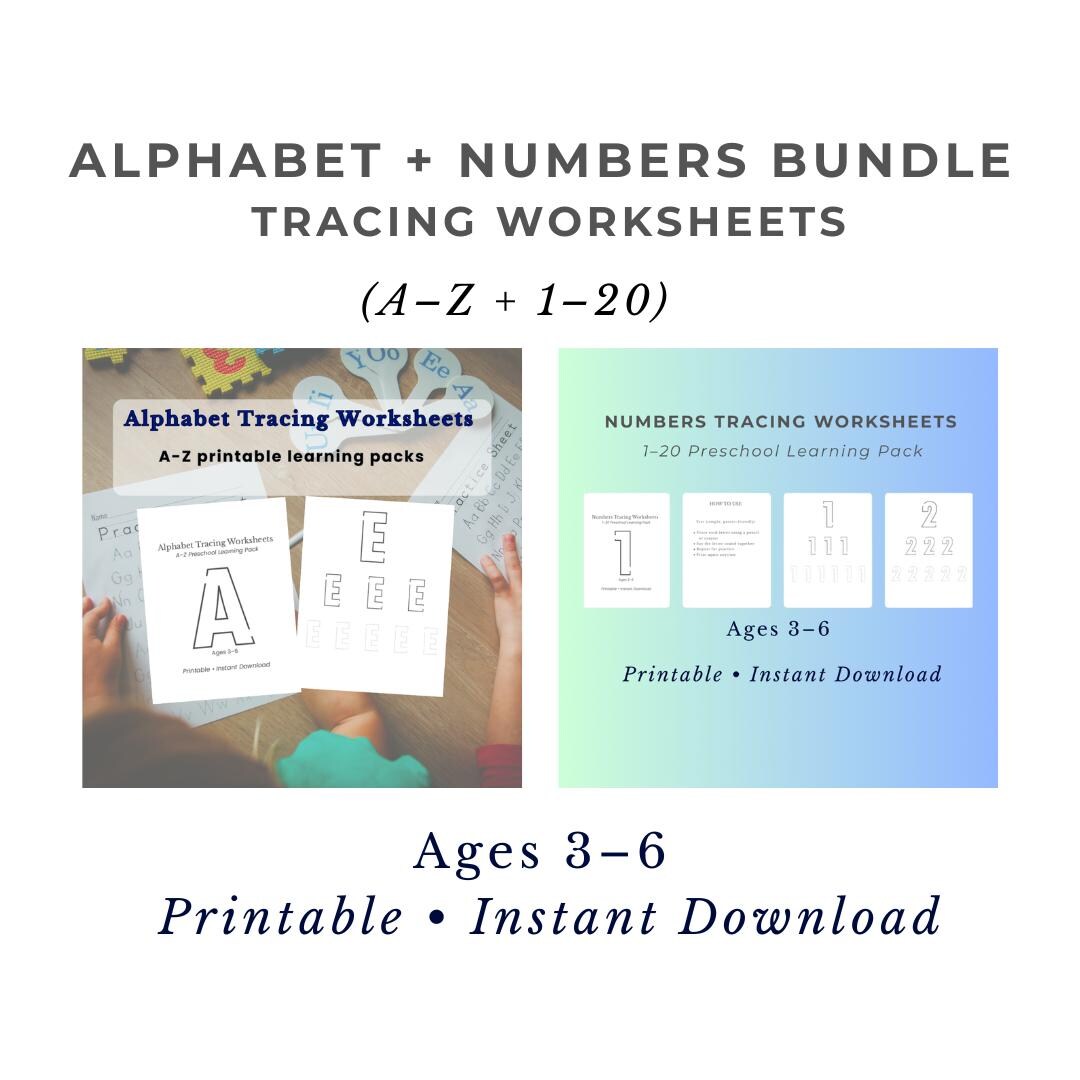 Alphabet & Numbers Tracing Worksheets Bundle – Preschool Learning (PDF ...