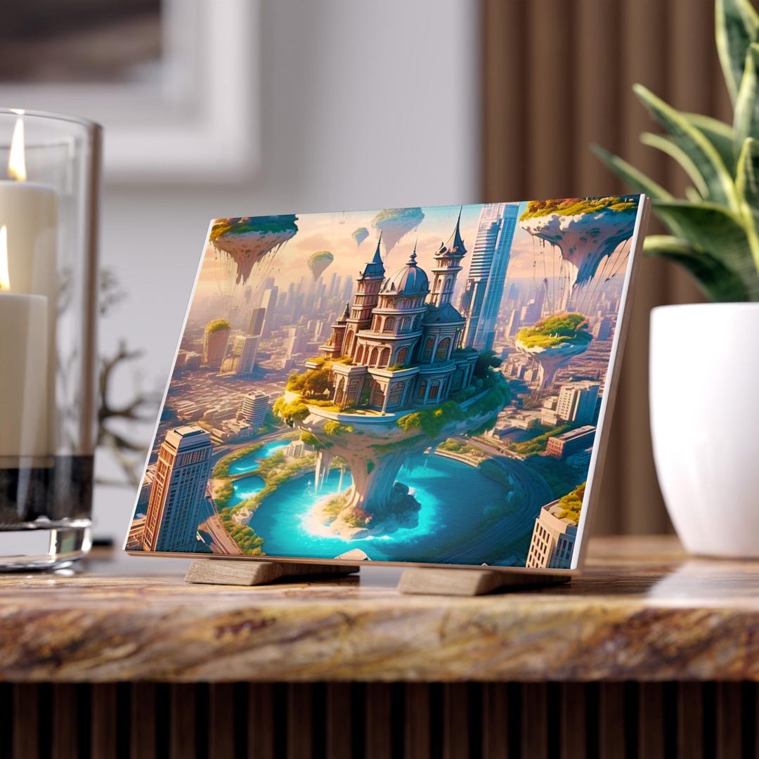 Ceramic Tile, Futuristic Cityscape, Home Decor, Unique Wall Art, Modern ...