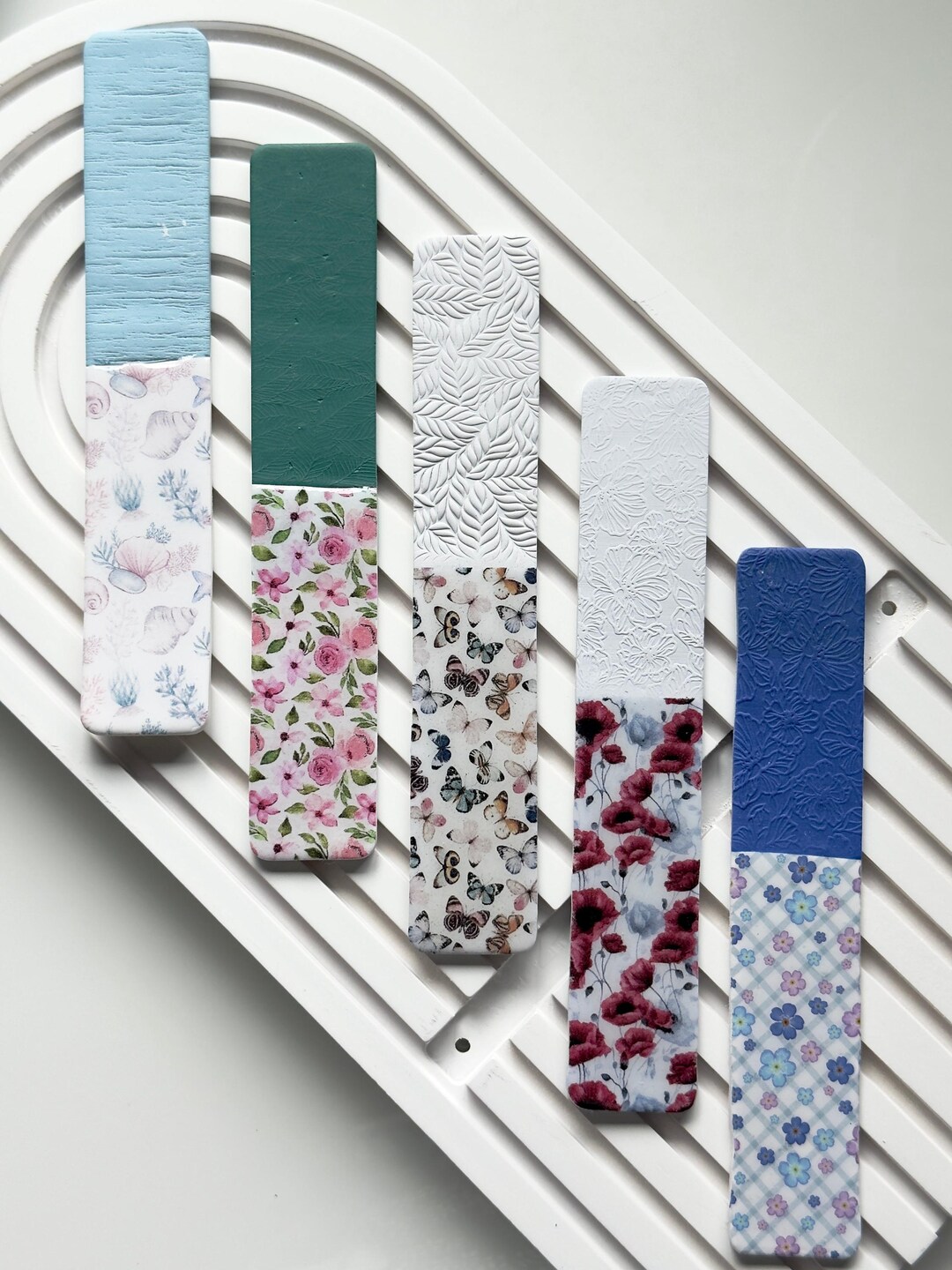 Handmade Polymer Clay Bookmark - Floral Pattern, Lightweight - Etsy