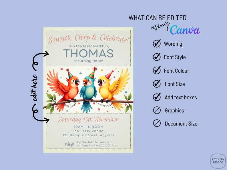 EDITABLE Parrot Birthday Invitation, Jungle Bird Party, Digital ...