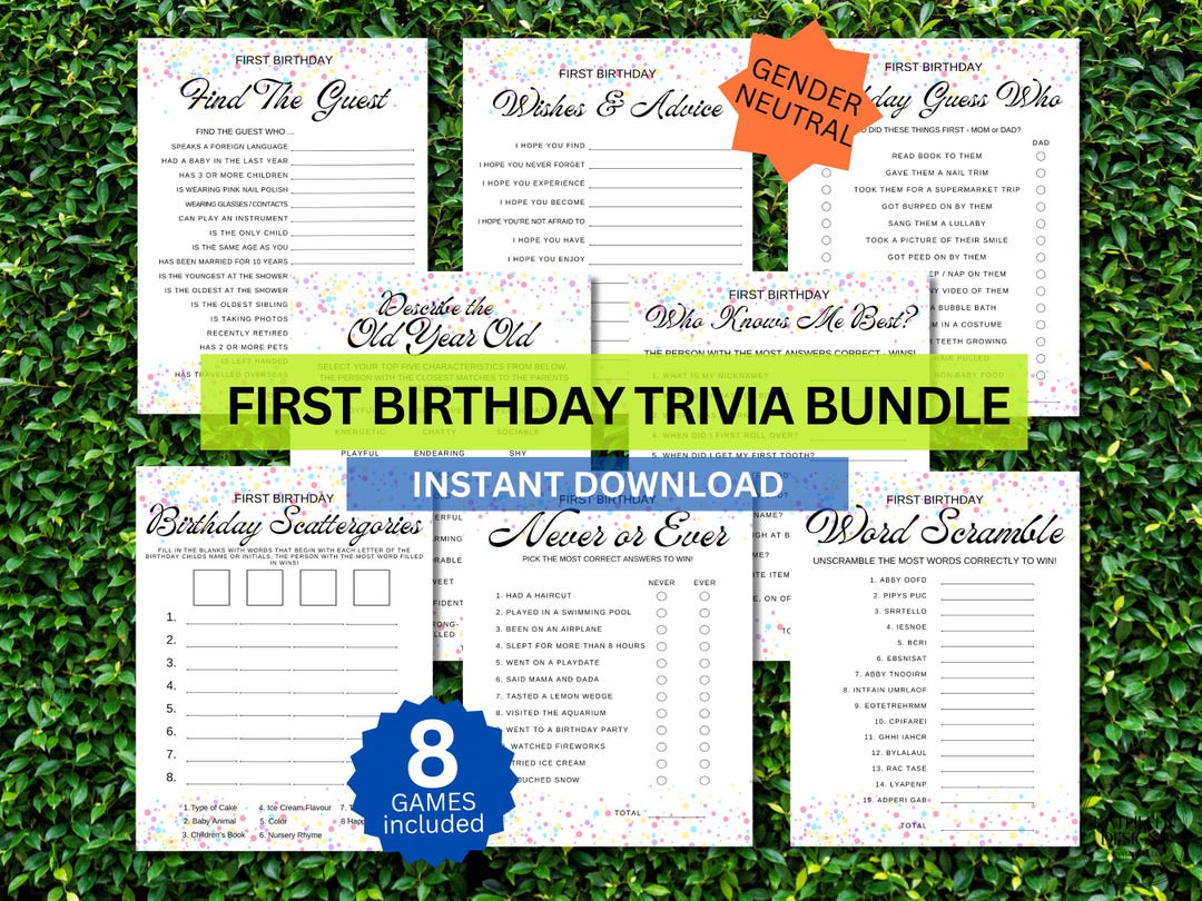 1st Birthday Trivia Game Bundle, Baby First Birthday Trivia, Fun ...