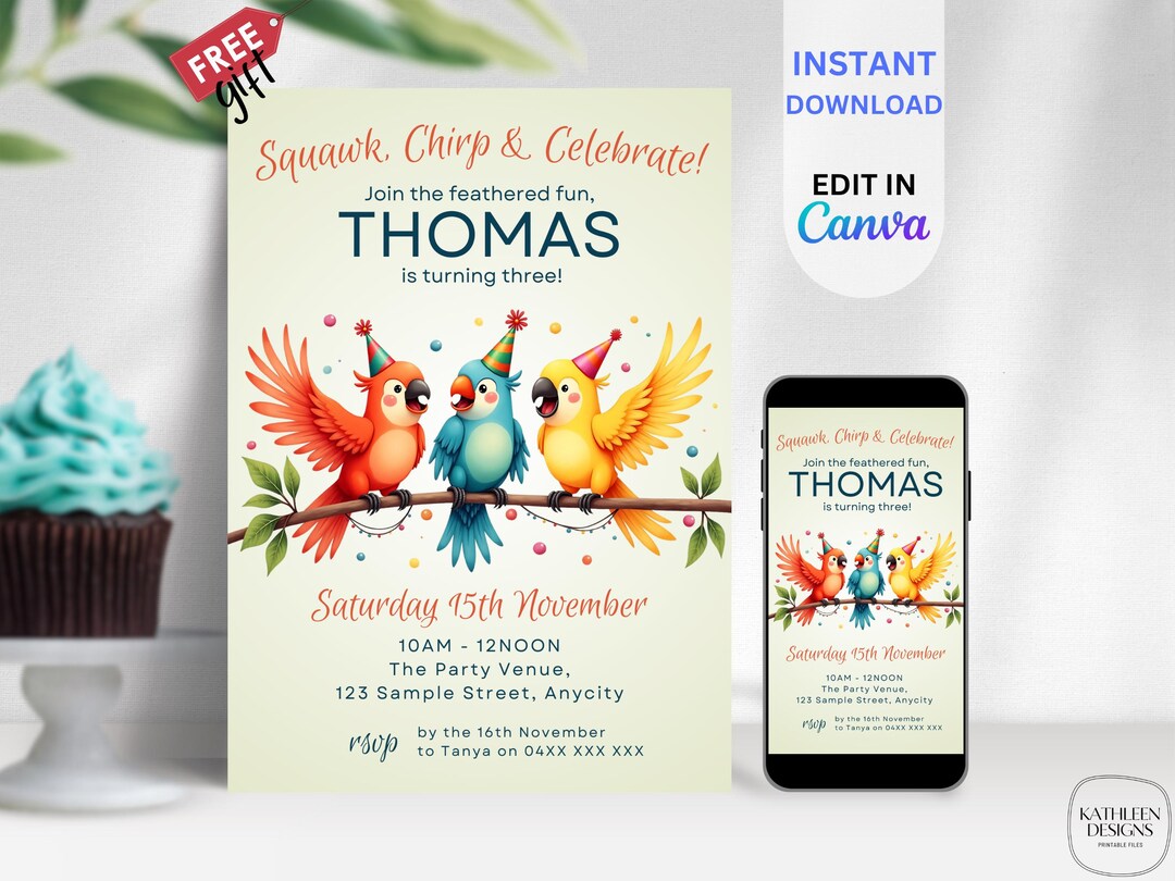 EDITABLE Parrot Birthday Invitation, Jungle Bird Party, Digital ...