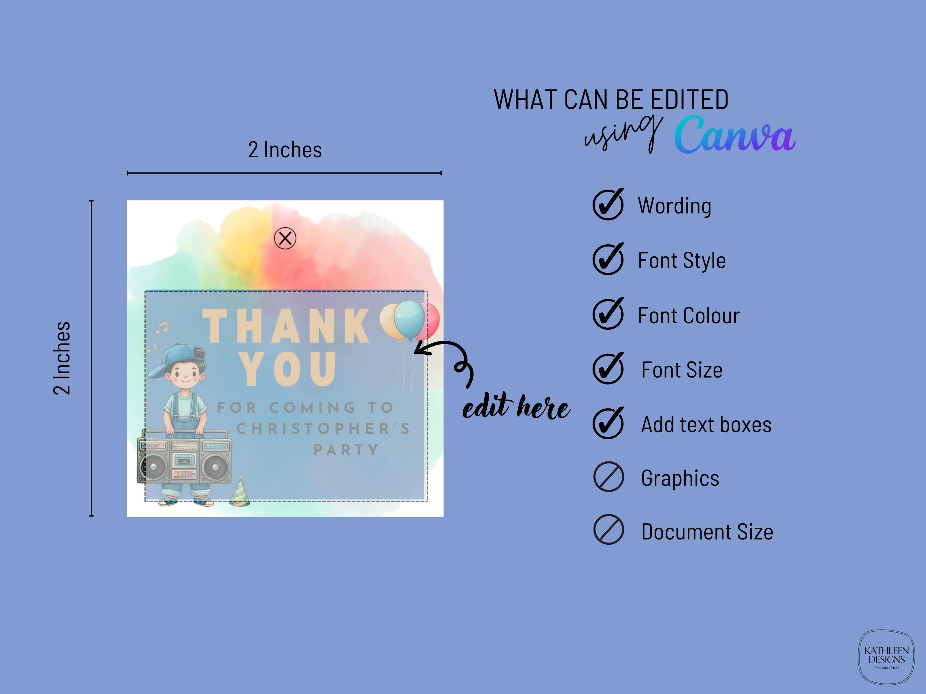 EDITABLE Boombox Birthday Thank You Tag, Instant Download, Boombox ...