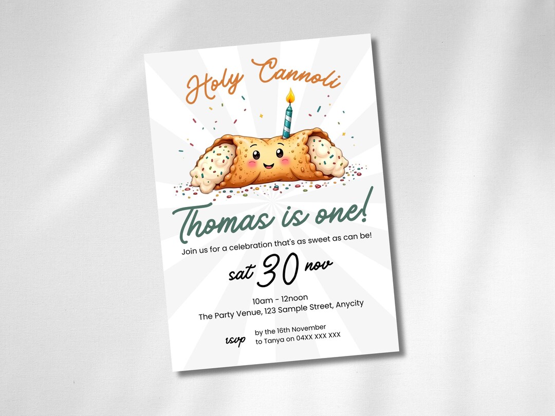 EDITABLE Holy Cannoli Birthday Invitation, Custom Kids Party Invite ...