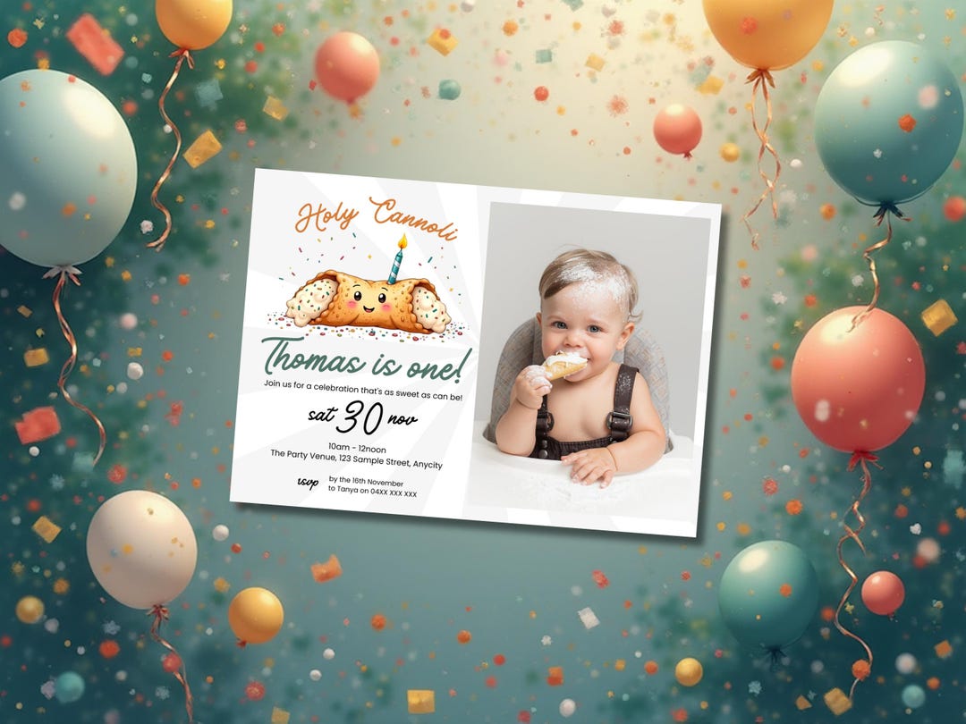EDITABLE Holy Cannoli Birthday Invitation With Photo, Custom Kids Party ...