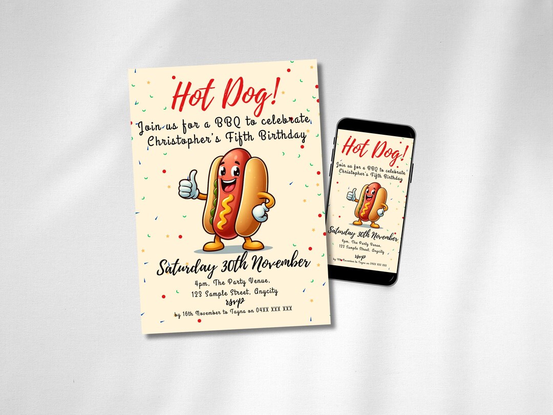 EDITABLE Hot Dog Party Invitation, Customizable Kids Birthday Template ...