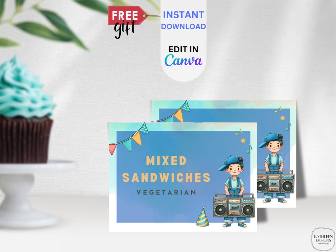 EDITABLE Boombox Birthday Food Label, Folded Food Cards, Boombox Place ...