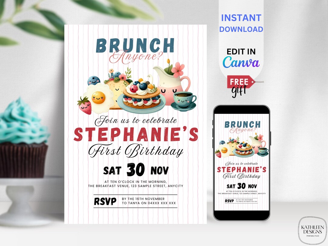 EDITABLE Brunch Anyone Birthday Invitation, Breakfast Party Invite ...