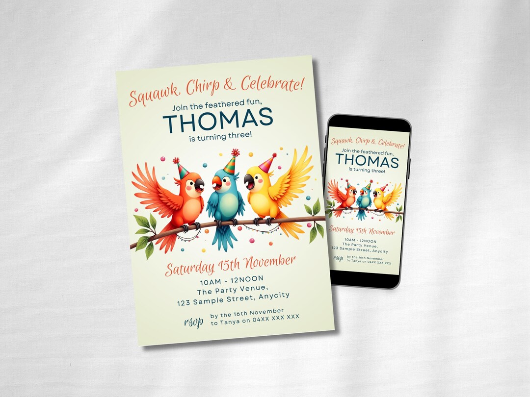 EDITABLE Parrot Birthday Invitation, Jungle Bird Party, Digital ...