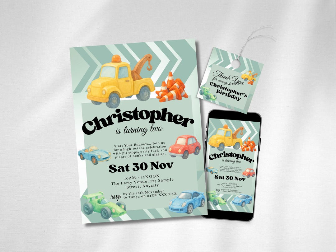 EDITABLE Tow Truck Birthday Invitation Bundle, Transportation Theme ...