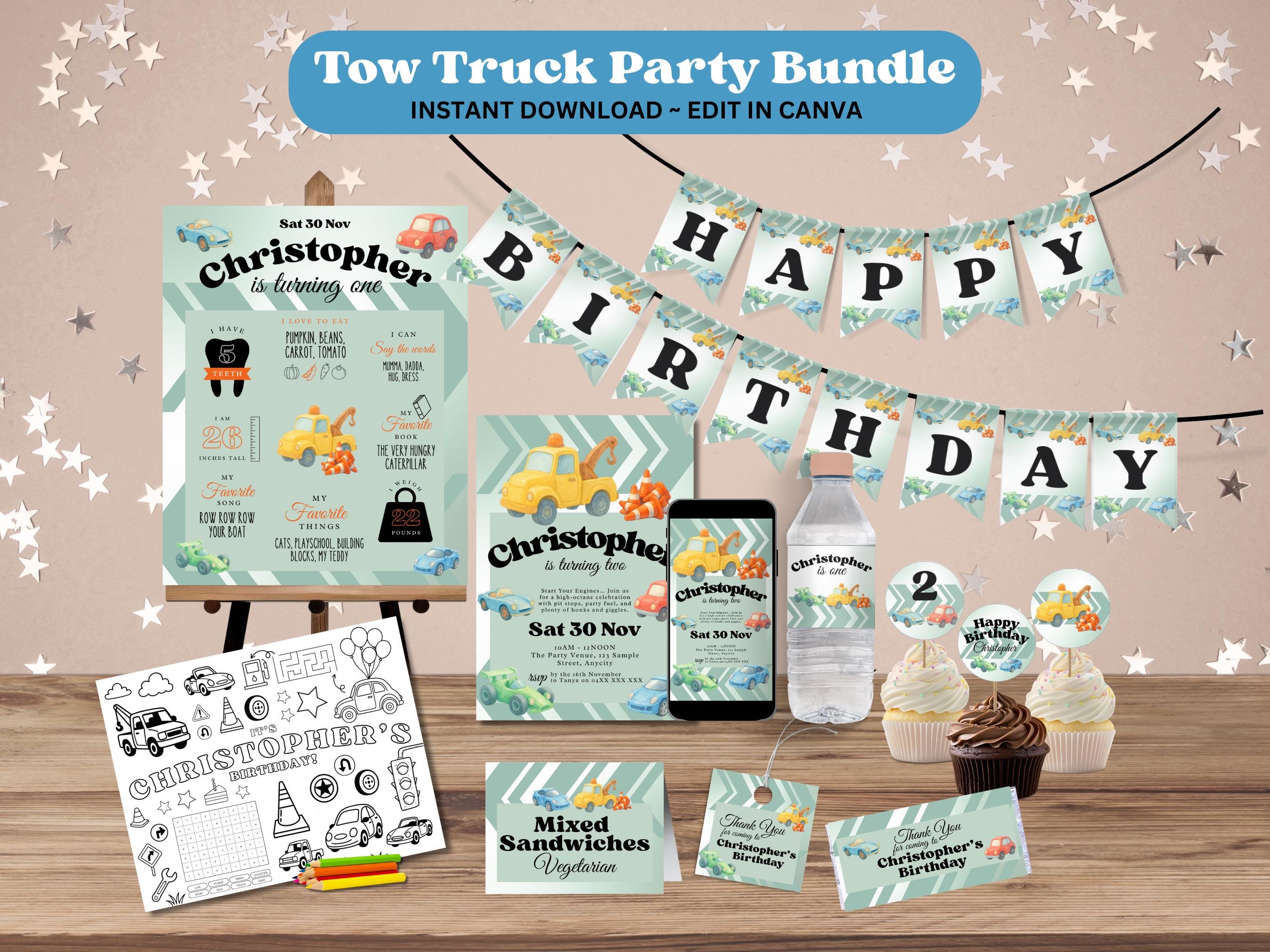 EDITABLE Tow Truck Birthday Party Bundle, Transportstion Birthday ...