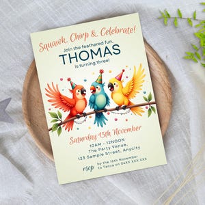 EDITABLE Parrot Birthday Invitation, Jungle Bird Party, Digital ...