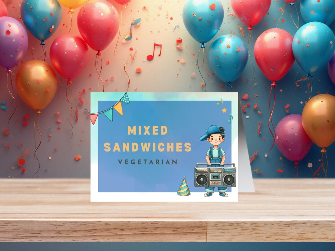 EDITABLE Boombox Birthday Food Label, Folded Food Cards, Boombox Place ...