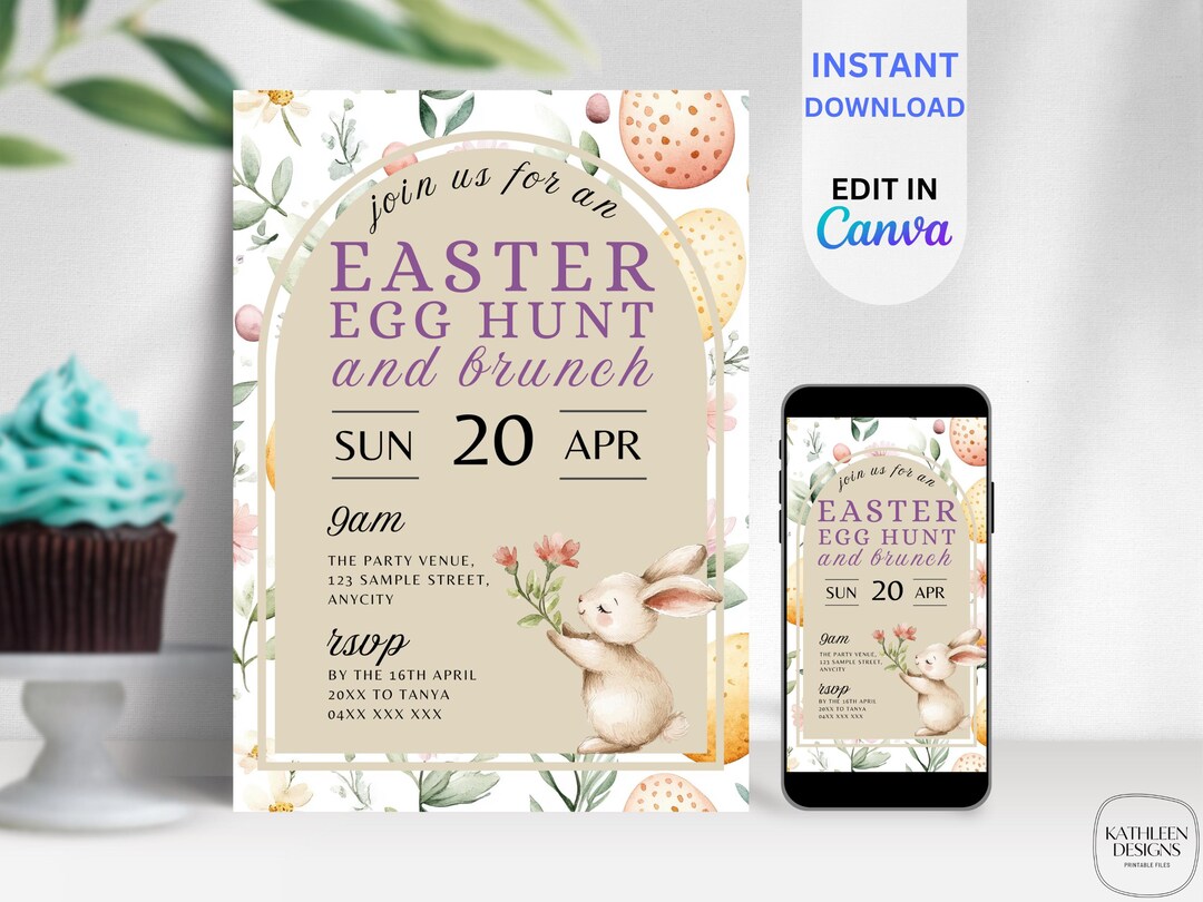 EDITABLE Easter Invitation Minimalistic, Template for Digital Download ...