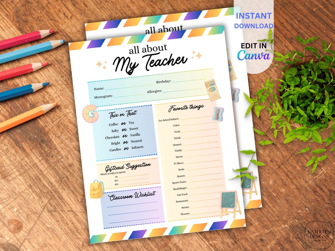 EDITABLE Get to Know Your Teacher Questionnaire, Back to School Survey ...