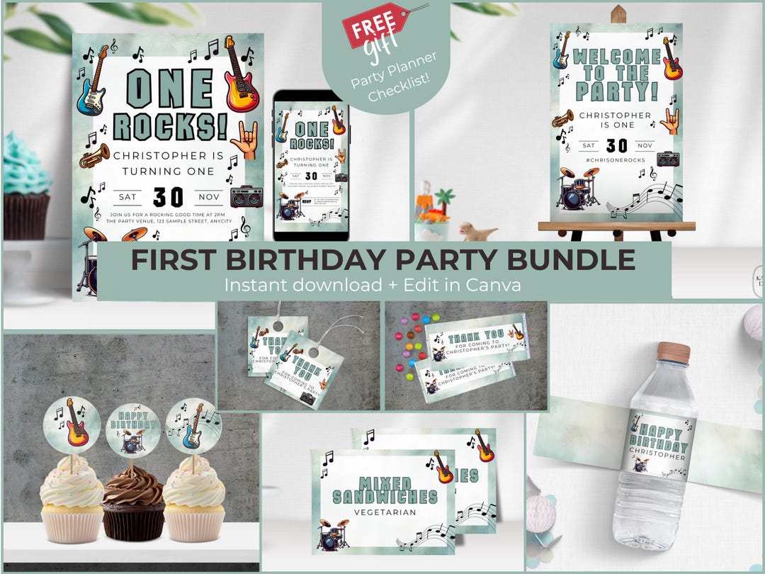 EDITABLE One Rocks Birthday Invitation, Birthday Bundle, Editable Rock ...