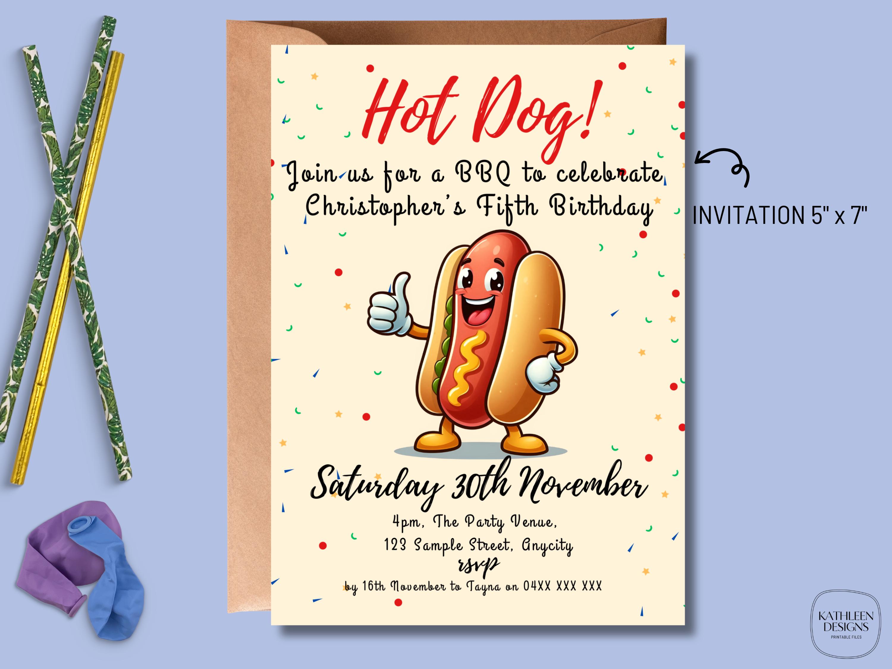 EDITABLE Hot Dog Party Invitation, Customizable Kids Birthday Template ...