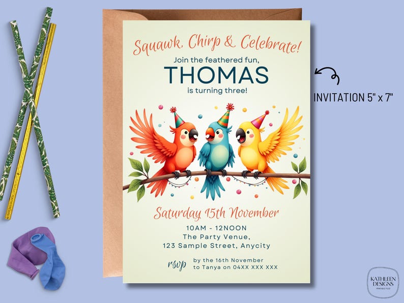 EDITABLE Parrot Birthday Invitation, Jungle Bird Party, Digital ...