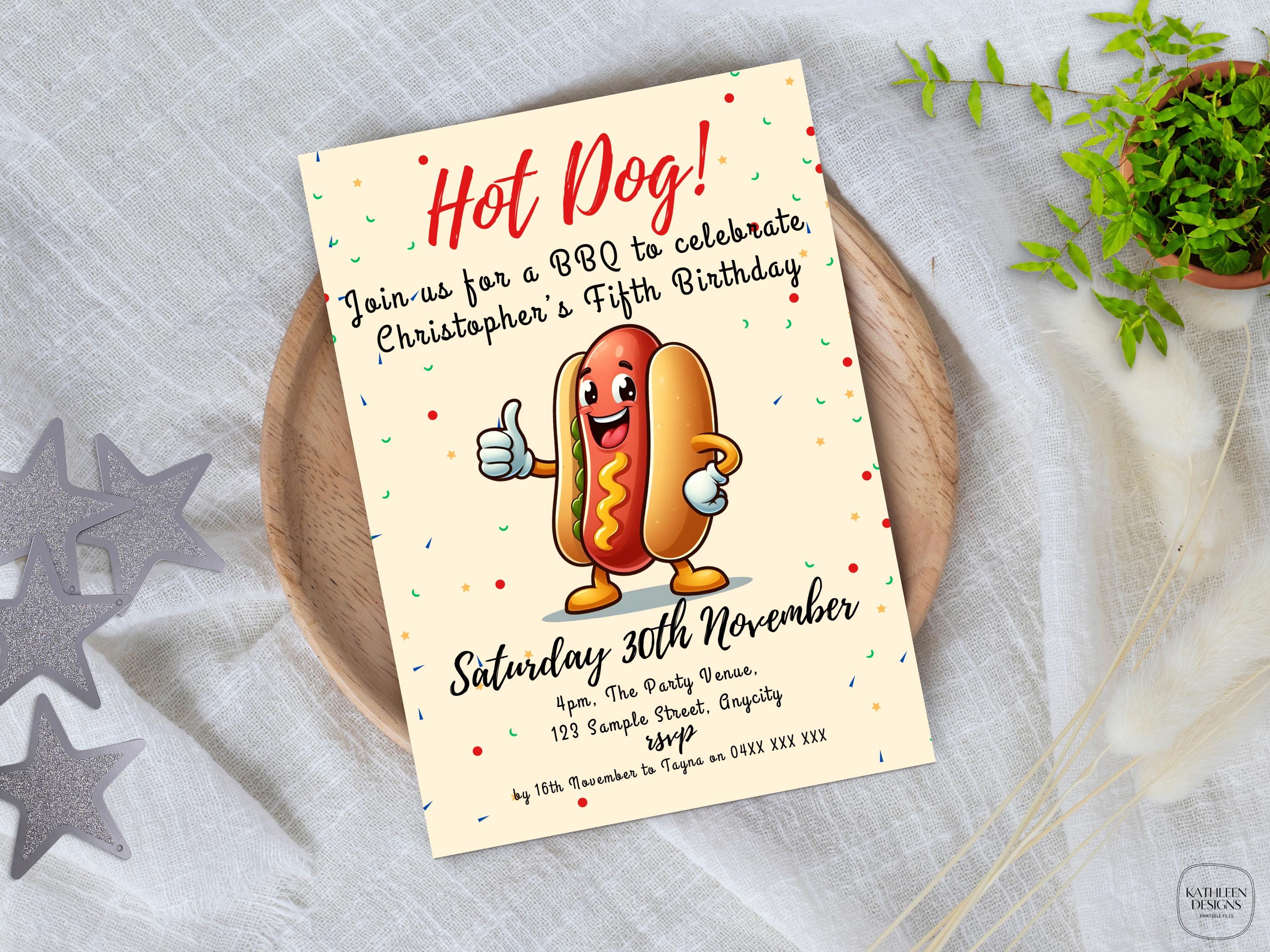 EDITABLE Hot Dog Party Invitation, Customizable DYI Kids Birthday ...
